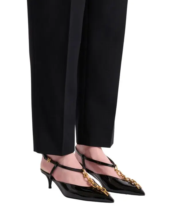 Balmain Sync Chain Kitten Slingbacks In Leather - Black