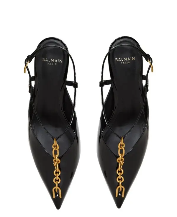 Balmain Sync Chain Kitten Slingbacks In Leather - Black