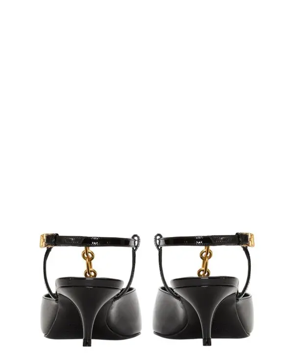 Balmain Sync Chain Kitten Slingbacks In Leather - Black