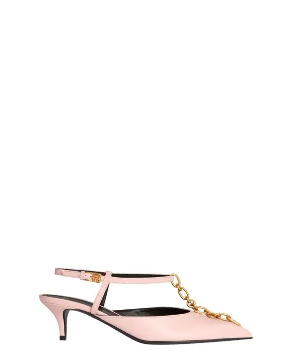 Balmain Sync Chain Kitten Slingbacks In Leather - Pink