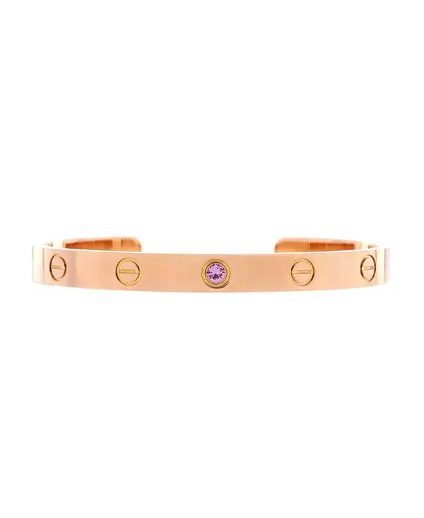 CARTIER Love Cuff Bracelet 18k Rose Gold With Sapphire - Pink