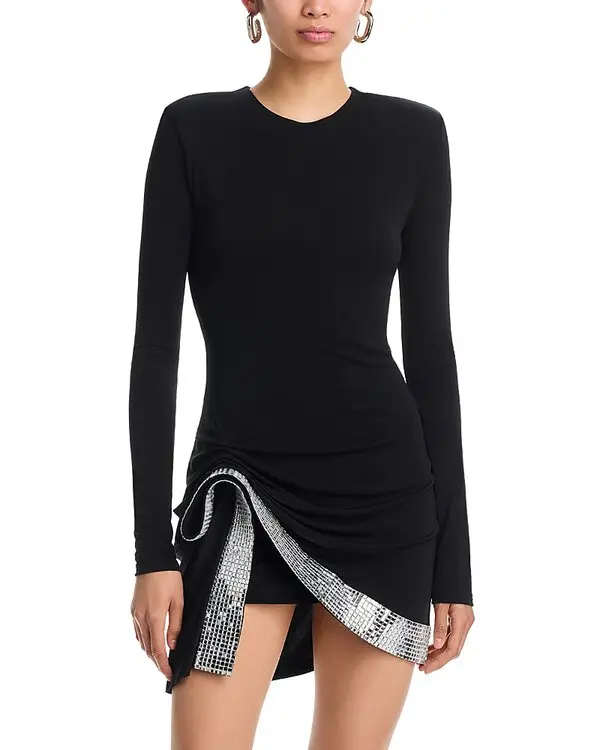 AREA Disco Crepe Jersey Mini Dress - Black
