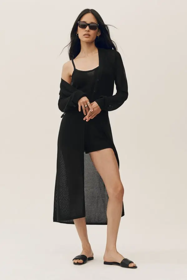 Alo Yoga Silk Cashmere Heatwave Long Cardigan Top - Black