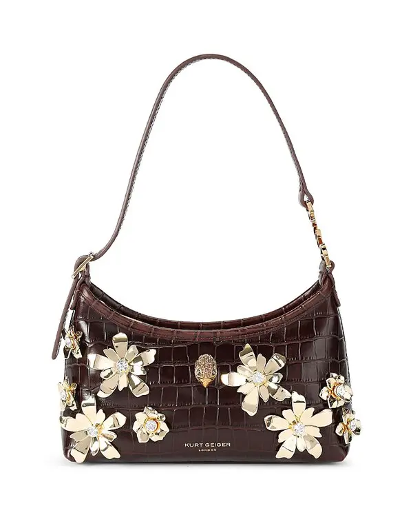 Kurt Geiger Medium Embossed Leather Sling Bag With Flower Embellishments