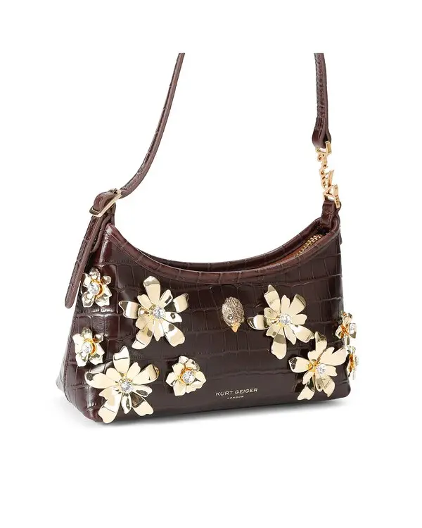 Kurt Geiger Medium Embossed Leather Sling Bag With Flower Embellishments