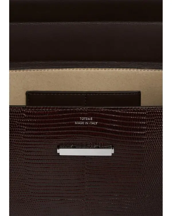 TOTEME Embossed Leather Shoulder Bag With Silver Tone Clasp - Brown