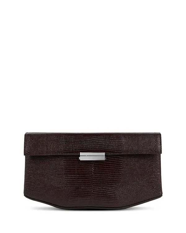 TOTEME Embossed Leather Shoulder Bag With Silver Tone Clasp - Brown