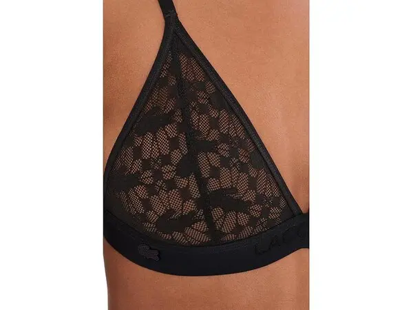 Lacoste Logo Lace Triangle Bralette Bra Noir