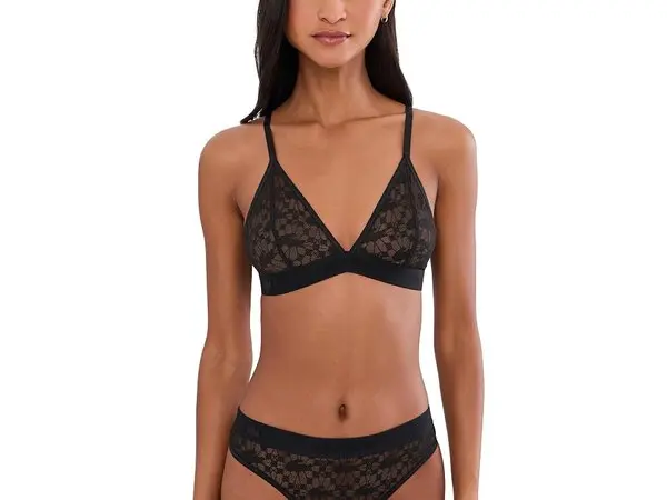 Lacoste Logo Lace Triangle Bralette Bra - Noir