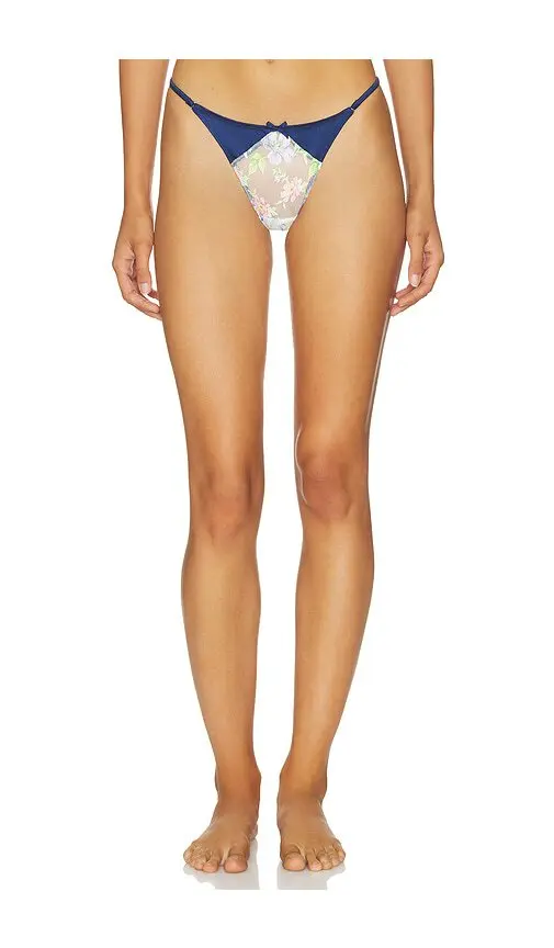 FLEUR DU MAL Delara Embroidered Thong In Navy