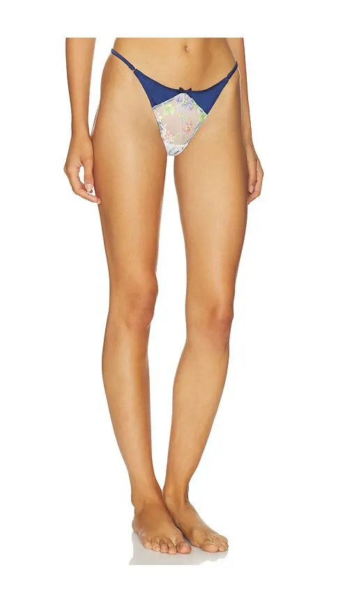 FLEUR DU MAL Delara Embroidered Thong In Navy