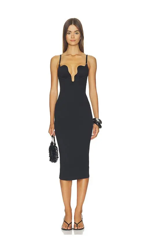 FLEUR DU MAL Le Stretch Micro U-plunge Midi Dress - Black