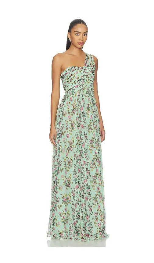 Ulla Johnson Aureline Silk One Shoulder Gown In Green