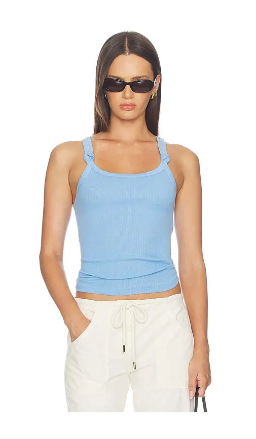 RE/DONE Knotted Ribbed Tank In Blue - Seaside
