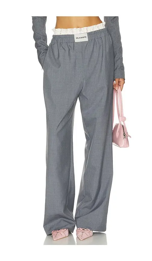 MILKWHITE Double Waistband Floral Pant - Grey