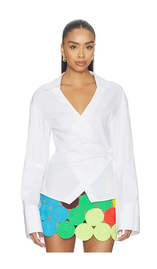 SIMONMILLER Anya Poplin Wrap Top In White - Macadamia