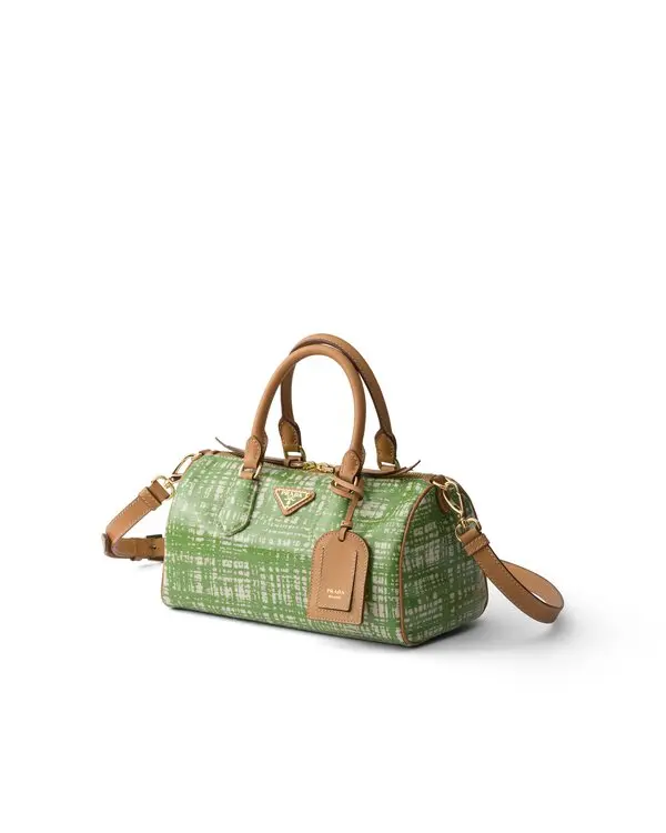 Prada Small Linen Blend And Leather Top-handle Bag