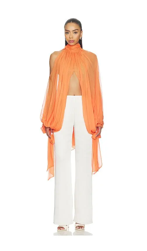 Prabal Gurung Tie-neck Cropped Cocoon Blouse