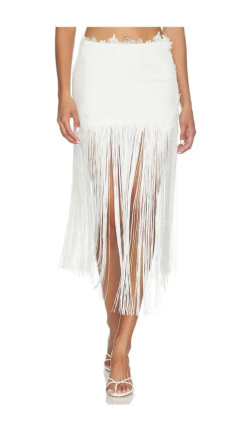 Retrofete Amaris Skirt With Lace Trim And Fringe - Ivory