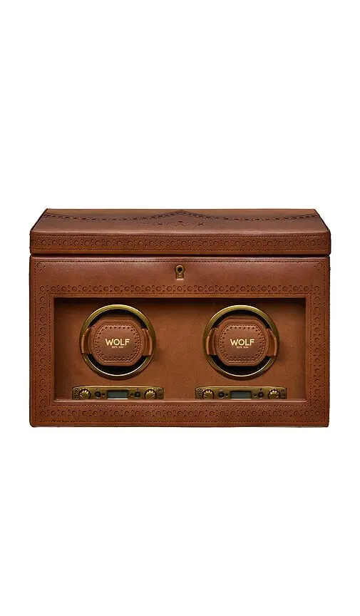 Wolf Brogue Double Watch Winder With Storage - Brown