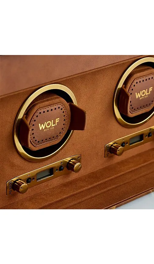 Wolf Brogue Double Watch Winder With Storage - Brown