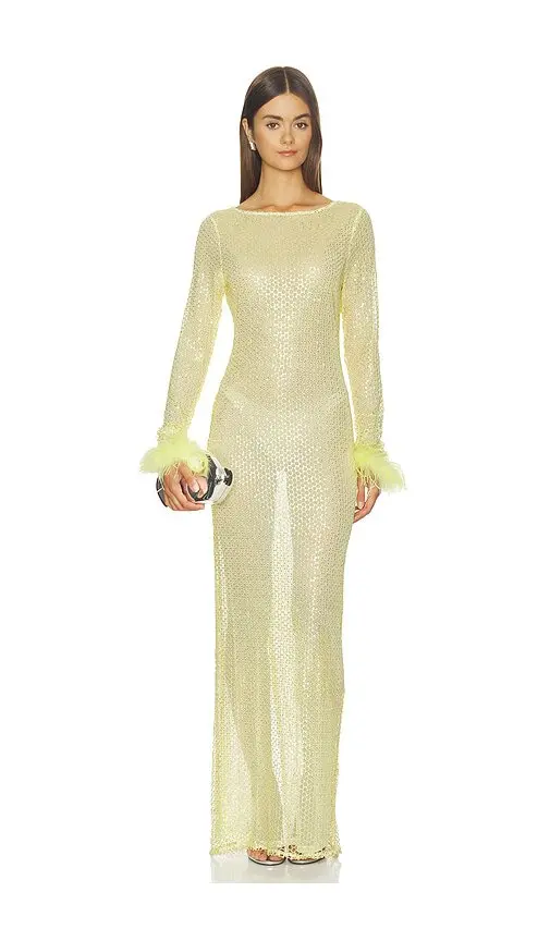OW Sequined Maxi Dress With Feather Trim