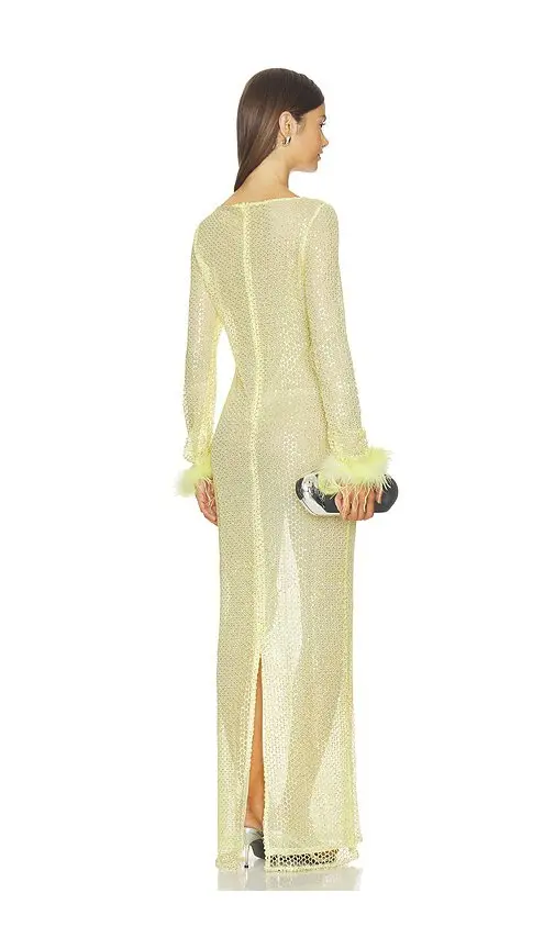 OW Sequined Maxi Dress With Feather Trim