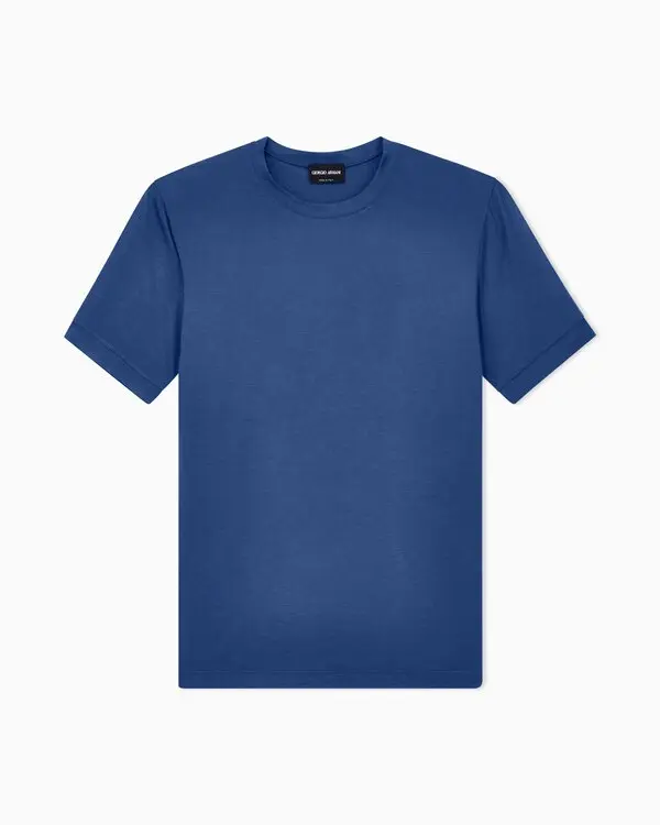 Giorgio Armani Crew-neck T-shirt In Stretch Viscose Jersey - Blue