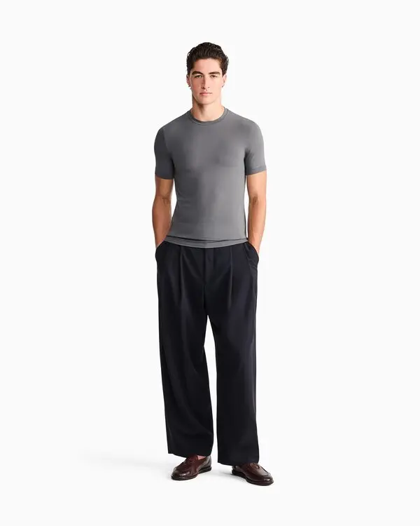 Giorgio Armani Crew-neck T-shirt In Stretch Viscose Jersey - Grey