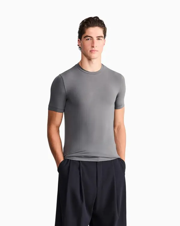Giorgio Armani Crew-neck T-shirt In Stretch Viscose Jersey - Grey