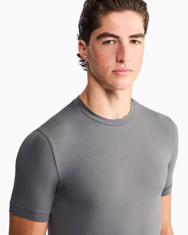 Giorgio Armani Crew-neck T-shirt In Stretch Viscose Jersey - Grey