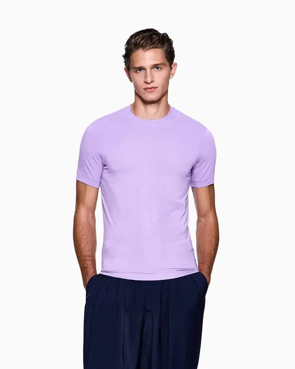 Giorgio Armani Crew-neck T-shirt In Stretch Viscose Jersey - Pink