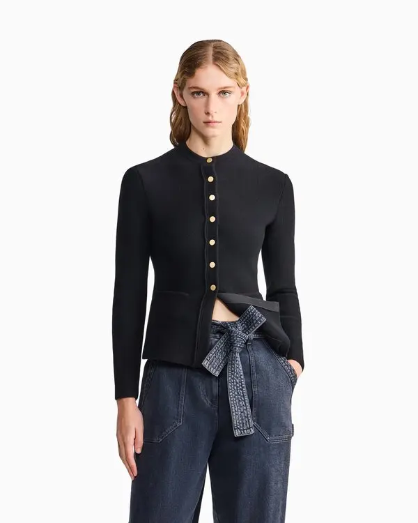 Giorgio Armani Virgin Wool Cashmere Crew Neck Blazer - Black