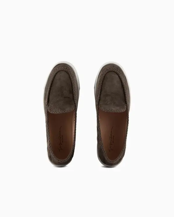 Giorgio Armani Suede Slip-ons With Visible Stitching - Brown