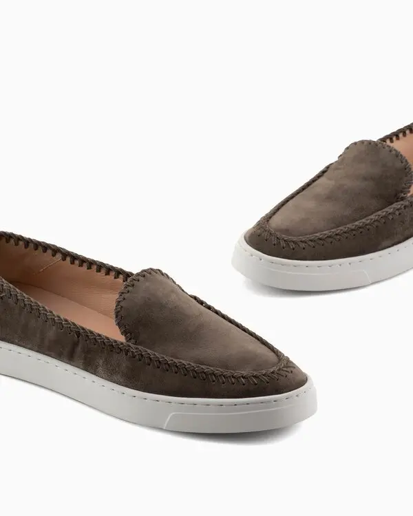 Giorgio Armani Suede Slip-ons With Visible Stitching - Brown