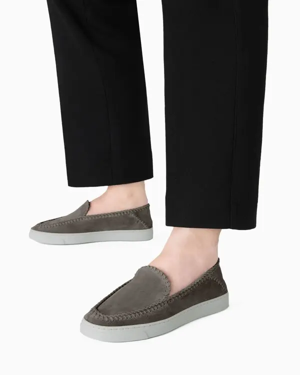Giorgio Armani Suede Slip-ons With Visible Stitching - Brown