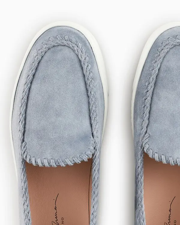 Giorgio Armani Suede Slip-ons With Visible Stitching - Light Blue