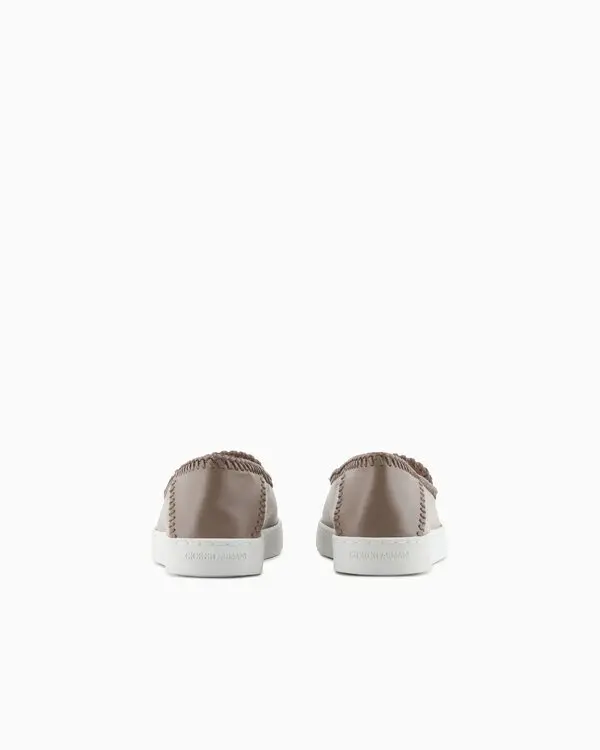 Giorgio Armani Slip Shoe In Leather With Visible Stitching