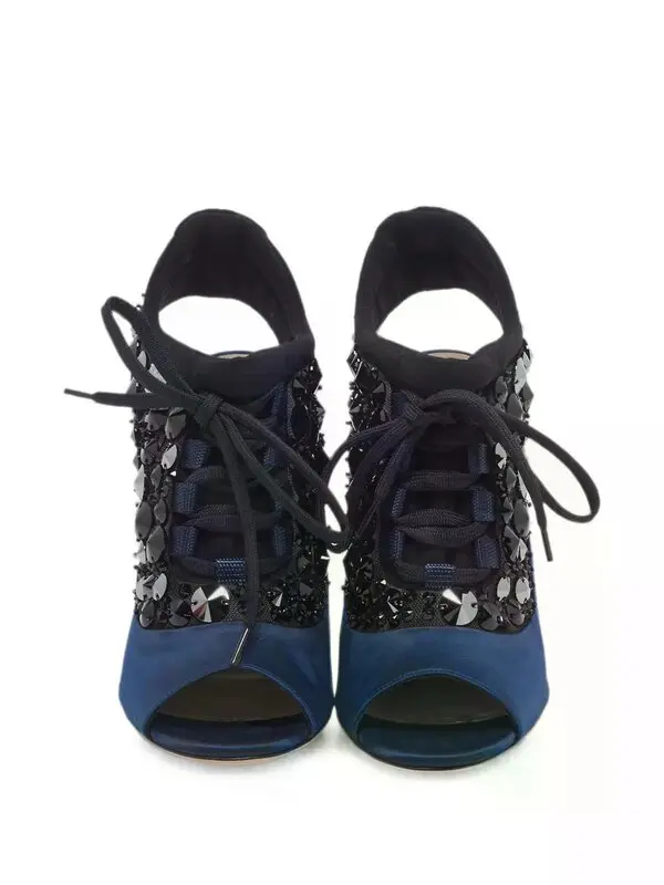 Miu Miu Embellished Cutout Ankle Sandals