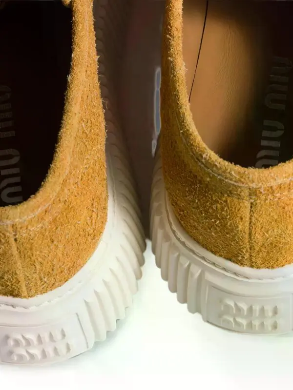 Miu Miu Suede Embroidered Logo Sneakers - Neutrals