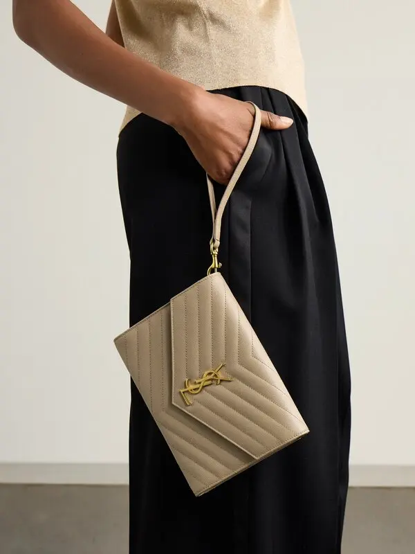 Saint Laurent Monogramme Quilted Textured-leather Pouch