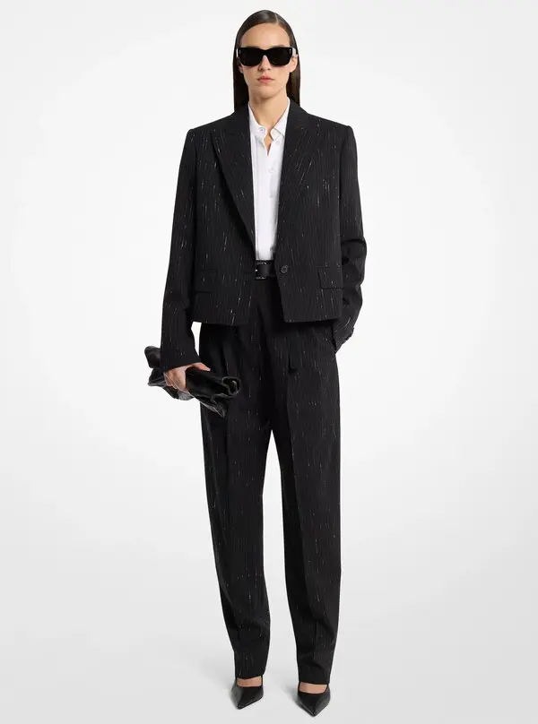 Michael Kors Spencer Pinstriped Sequin Stretch Wool Blazer
