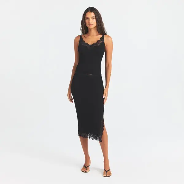 SKIMS Lace Cami Top | Black | | Rib Knit