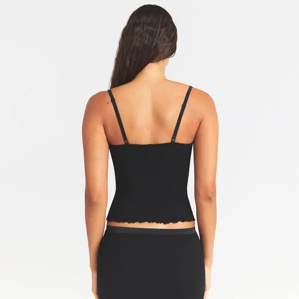 SKIMS Lace Cami Top | Black | | Rib Knit