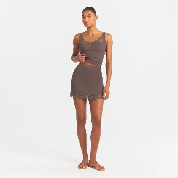 SKIMS Lace Mini Skirt | Deep Neutral | | Rib Knit - Amethyst