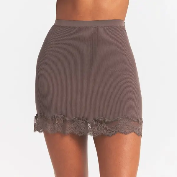 SKIMS Lace Mini Skirt | Deep Neutral | | Rib Knit