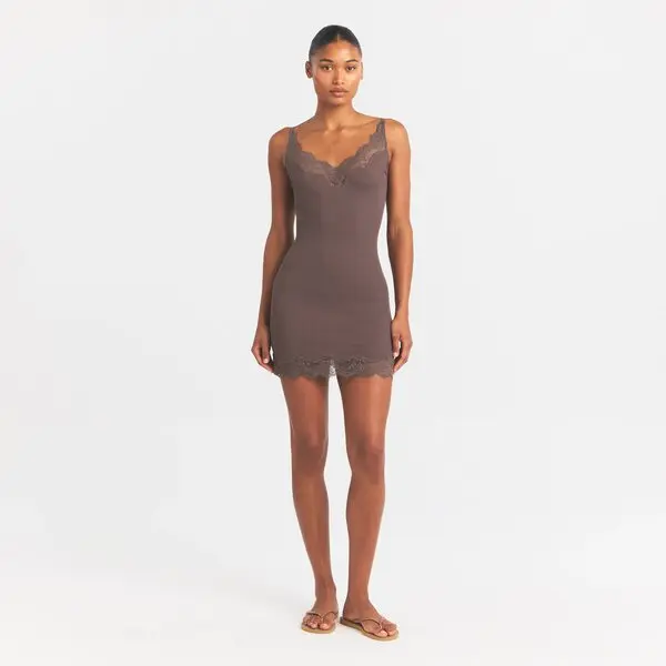 SKIMS Lace Mini Dress | Deep Neutral | | Rib Knit