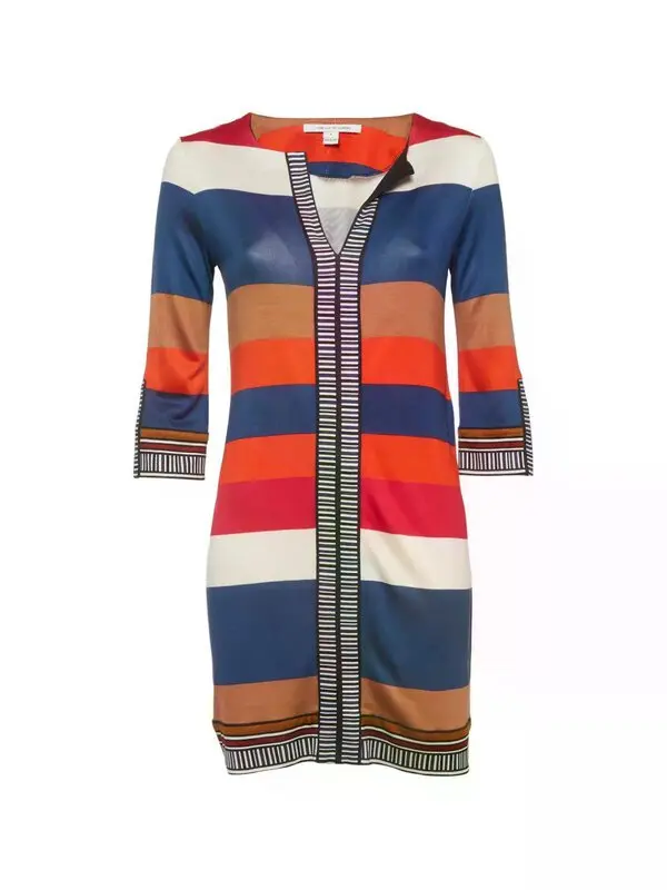 Diane Von Furstenberg Striped V-neck Silk Mini Dress