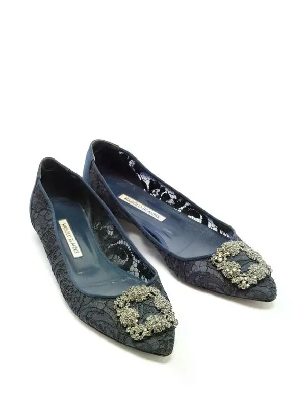 Manolo Blahnik Hangisi Lace Ballet Flats - Blue