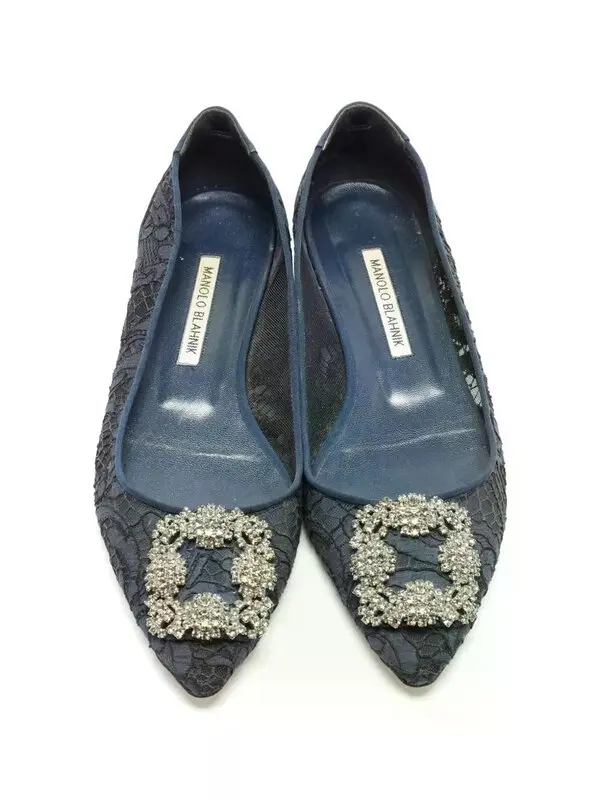 Manolo Blahnik Hangisi Lace Ballet Flats - Blue